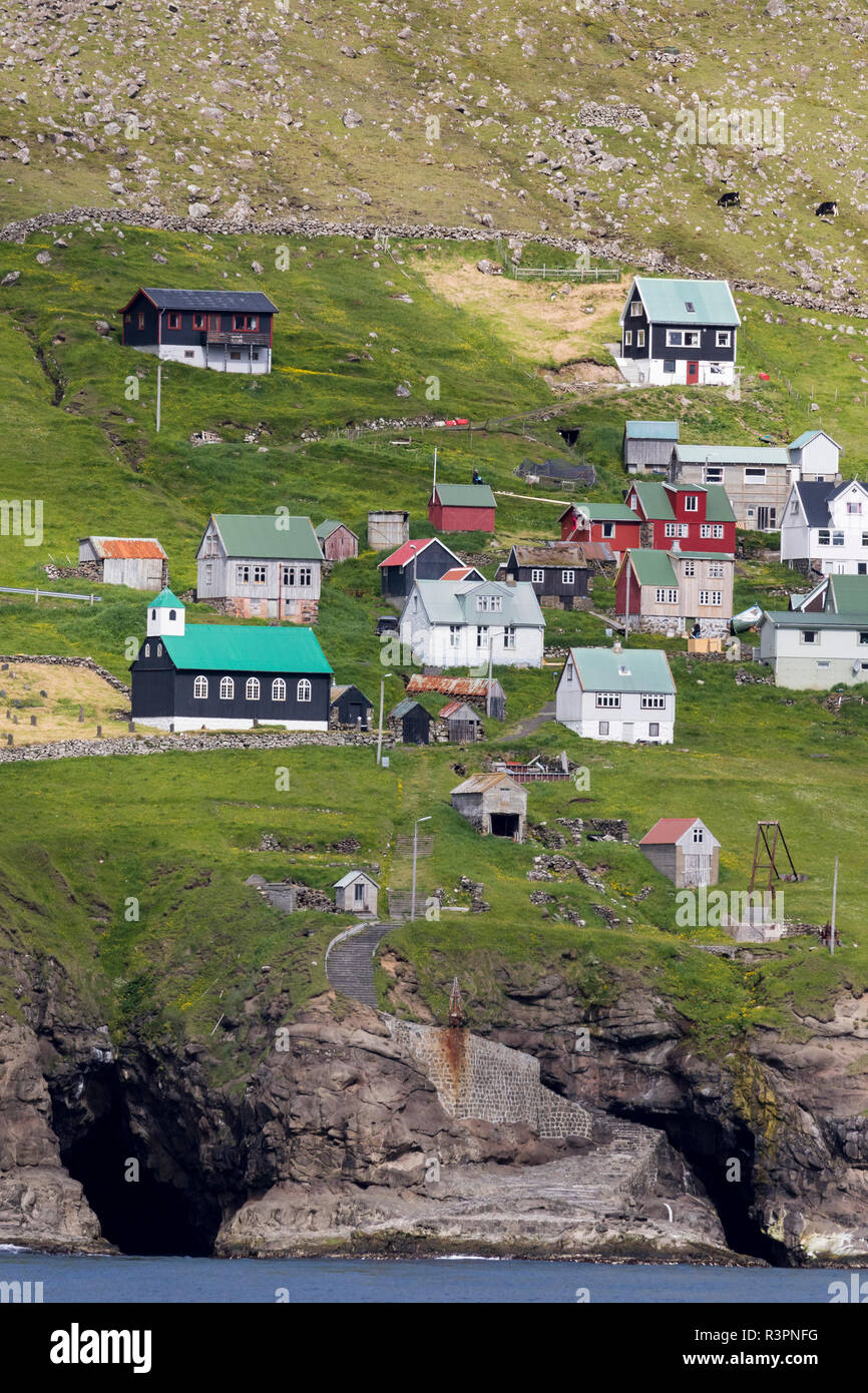 Fugloy, the little village Kirkja. Faroe Islands, Denmark Stock Photo ...