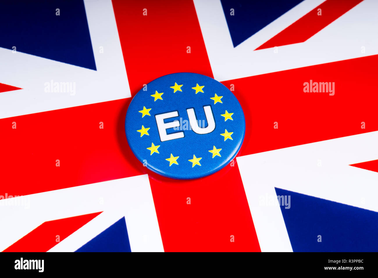 London, UK - November 20th 2018: An EU pin badge, pictured over the ...