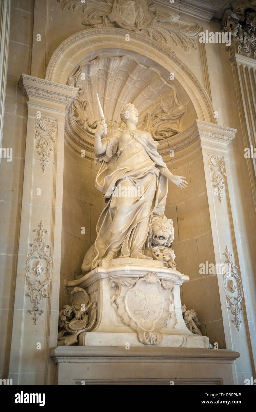 Marble sculpture in staircase, Palace of Versailles, France Stock Photo ...