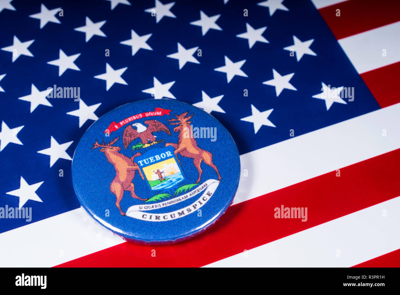 London, UK - November 20th 2018: The symbol of the State of Michigan ...