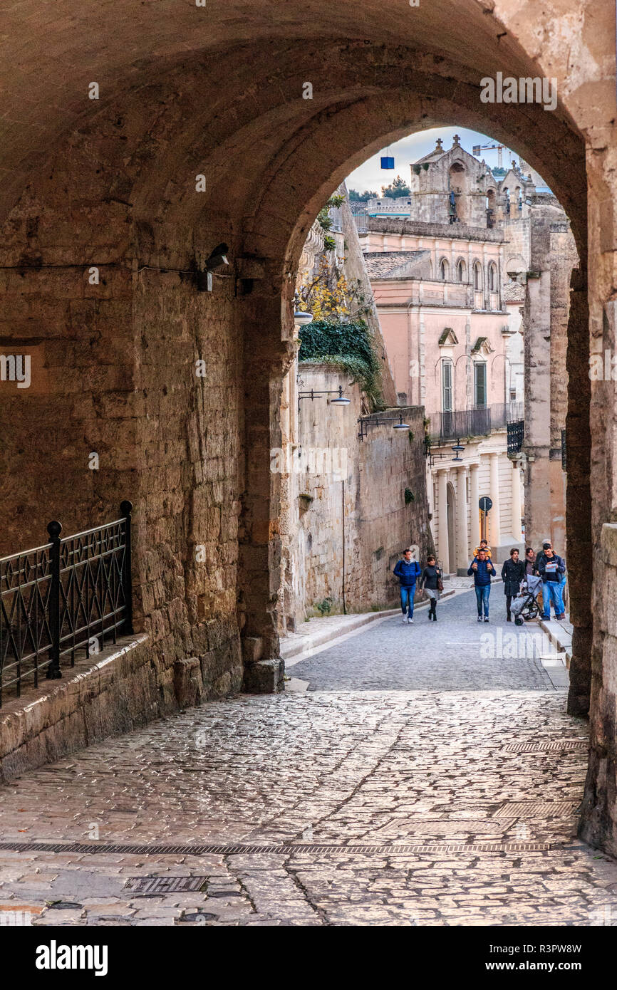 Southern Italy, Basilicata, Province of Matera. Small cobblestone ...