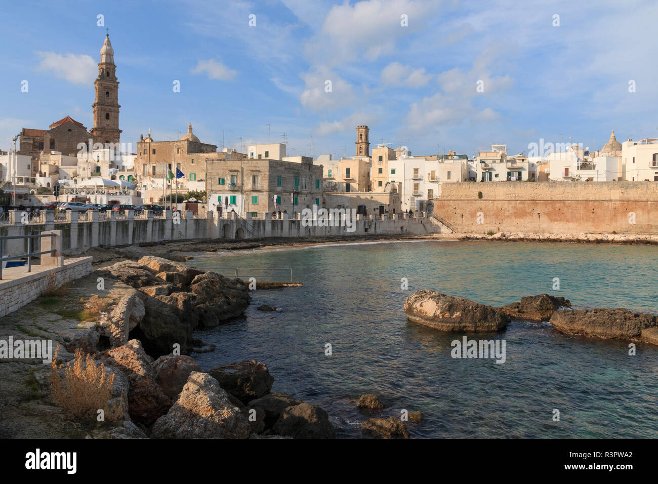 Italy, Bari, Apulia, Monopoli. Cityscape, harbor, walled city ...