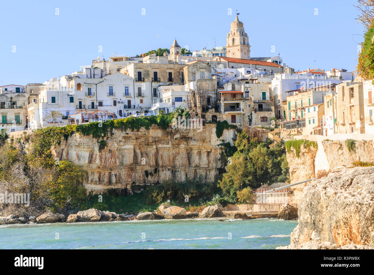 Italy, Foggia, Apulia, Gargano National Park, old town Vieste. White ...
