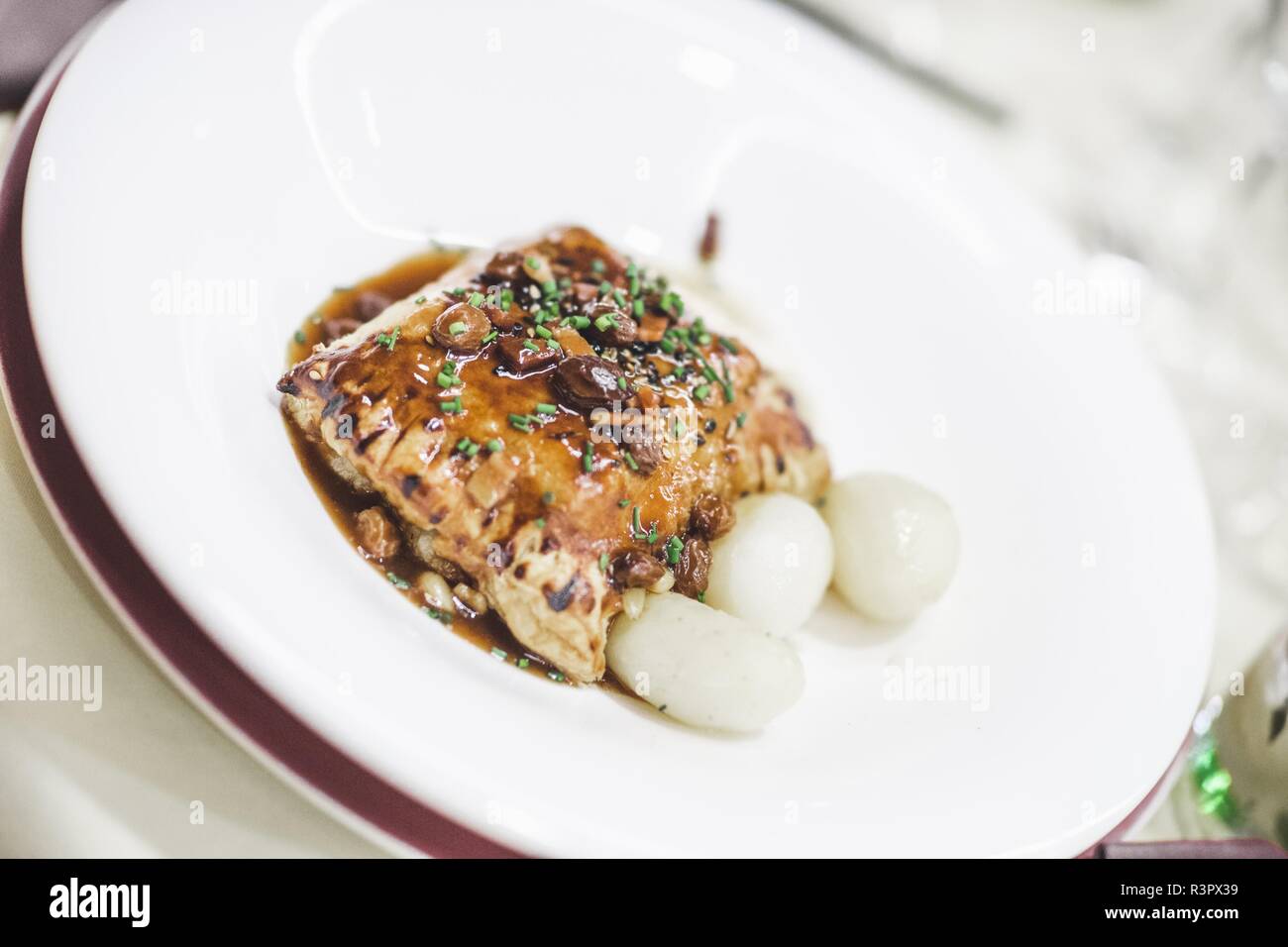 Main dish served in a wedding restaurant Stock Photo - Alamy