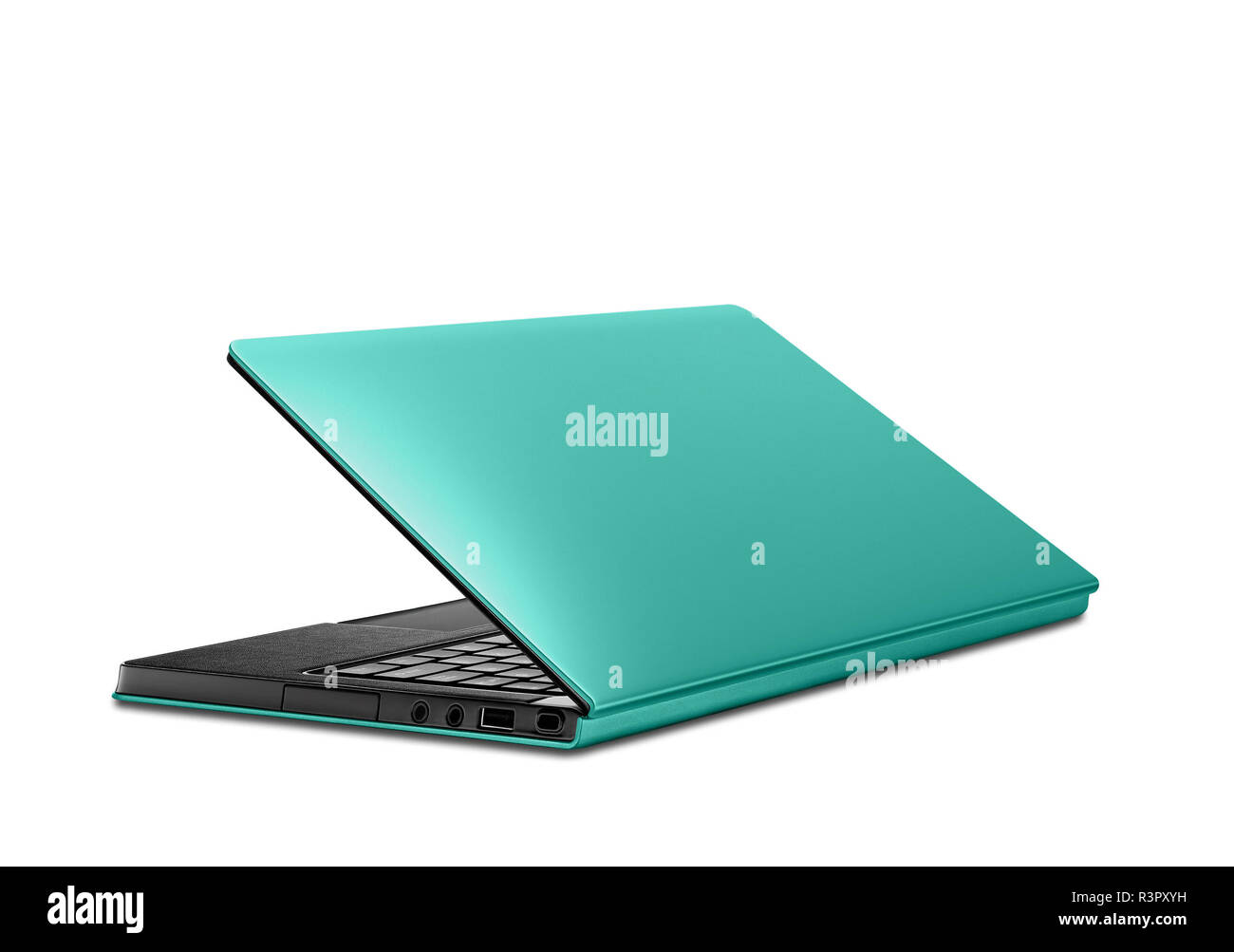 Turquoise laptop isolated on white Stock Photo - Alamy