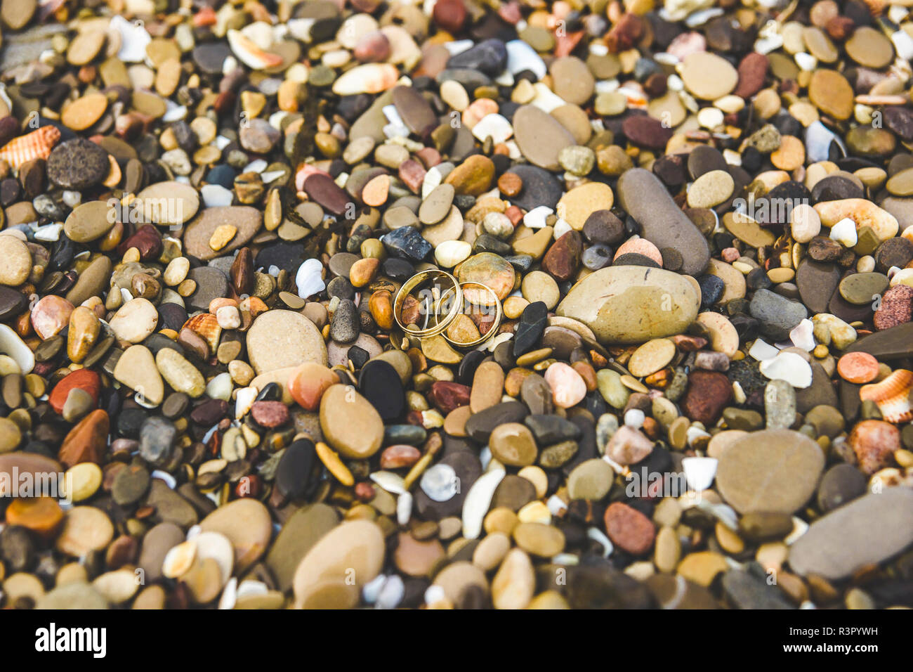 Gold wedding rings on the rocks of a beach Stock Photo - Alamy