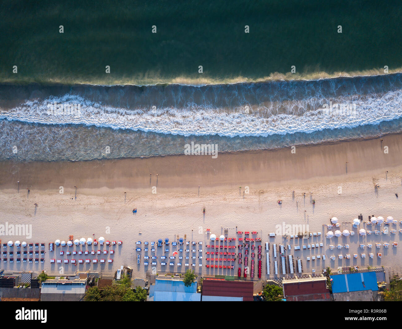 Indonesia, Bali, Aerial view of Jimbaran beach, Restaurants at the ...