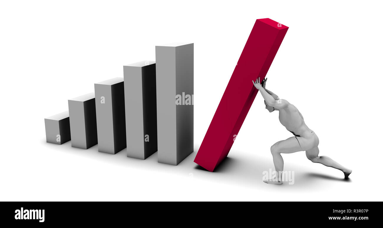 Man Pushing Up Bar Chart Block Stock Photo - Alamy