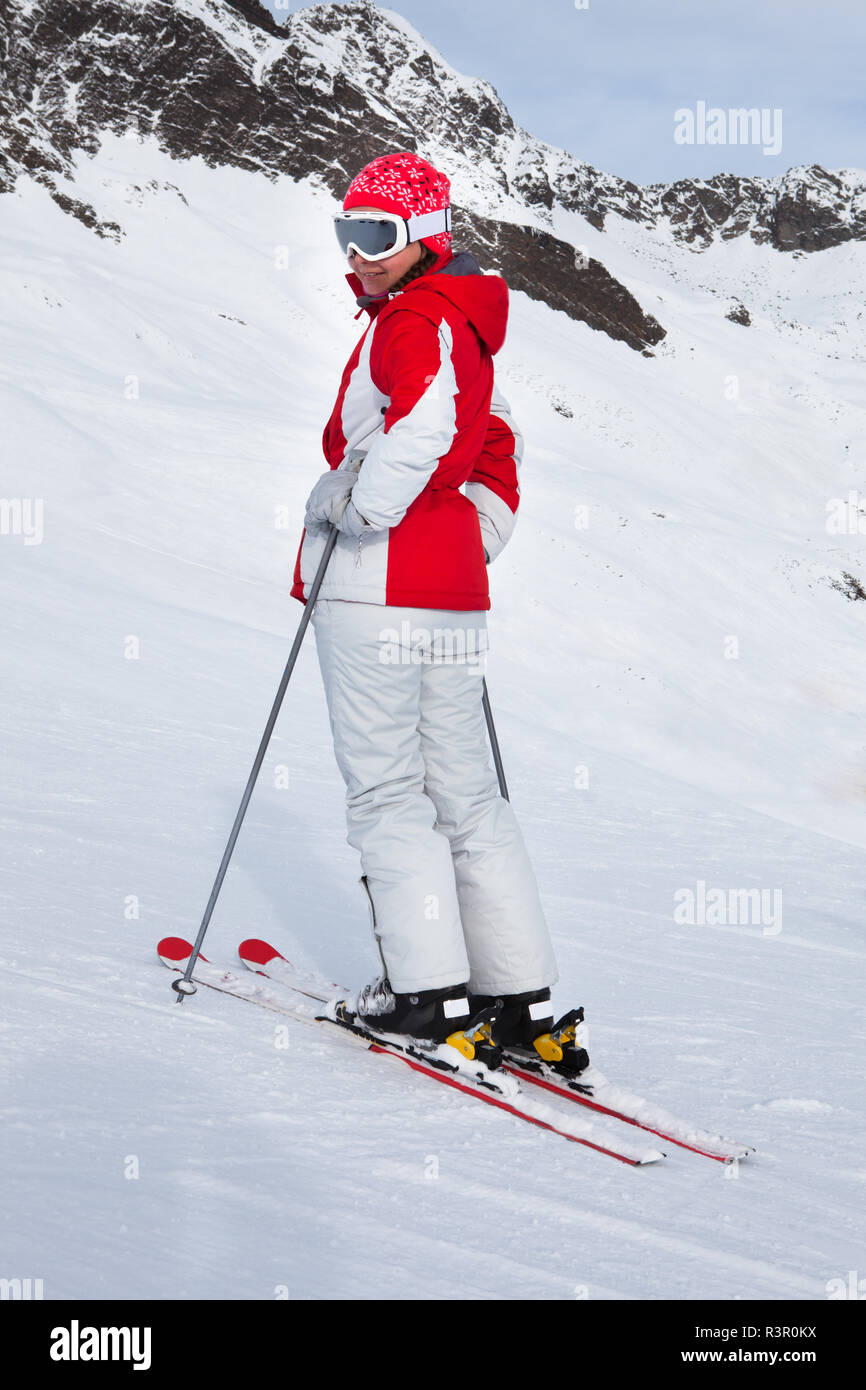 Female Skiing At Ski Resort Stock Photo - Alamy