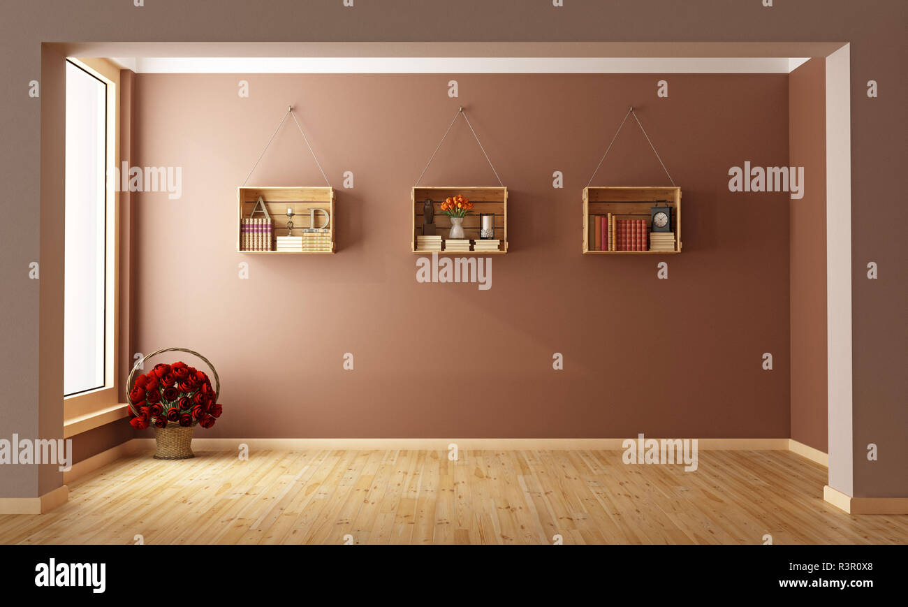 Empty brown living room Stock Photo - Alamy