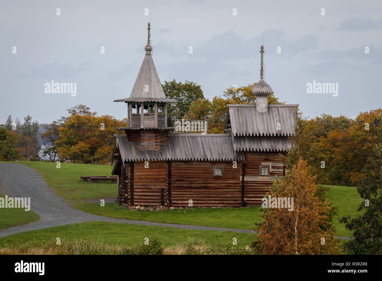 The outdoor museum of Kizhi Island on Lake Onega, Russia. Church of the ...