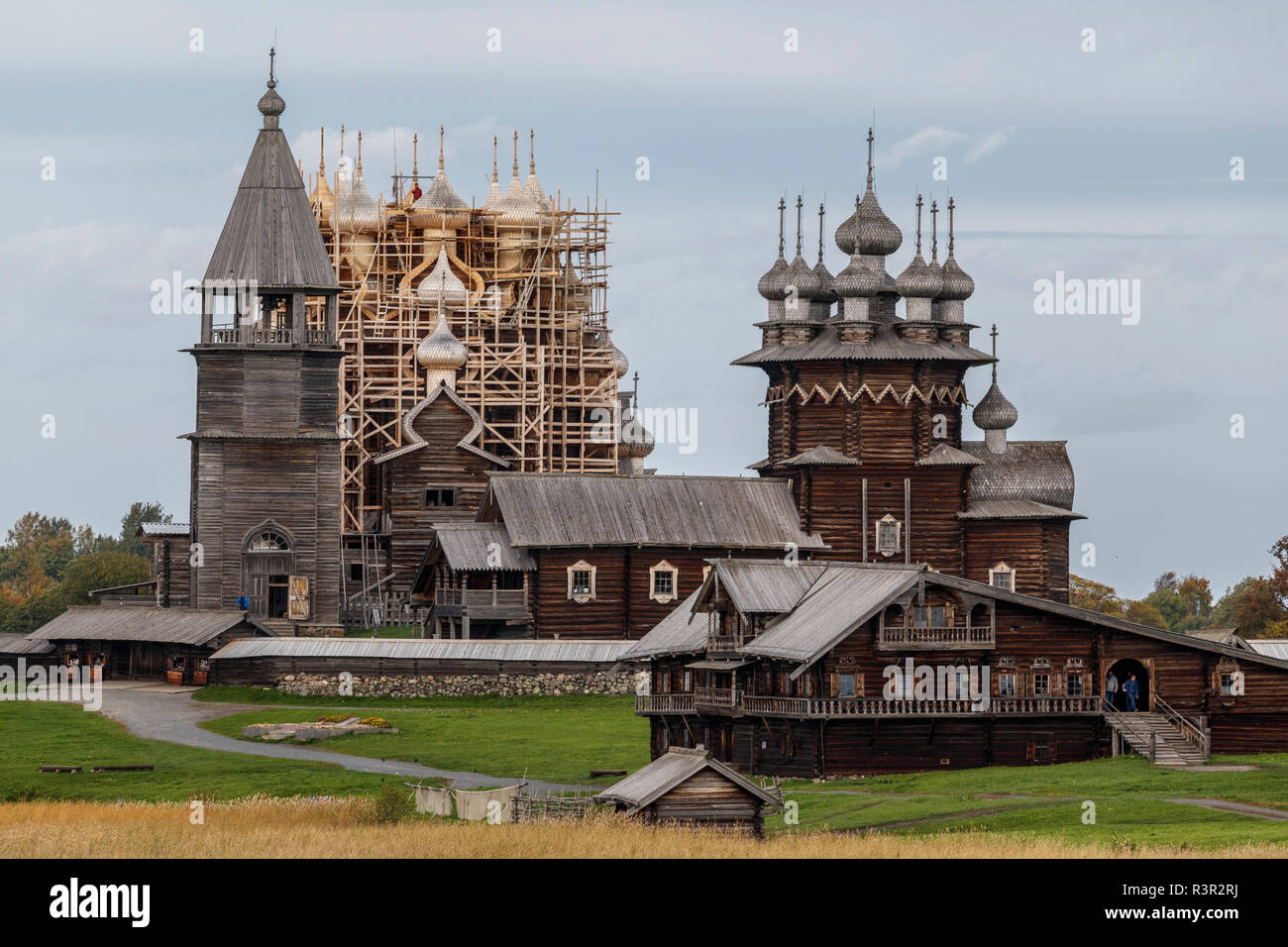 The outdoor museum of Kizhi Island on Lake Onega, Russia. Renovation ...
