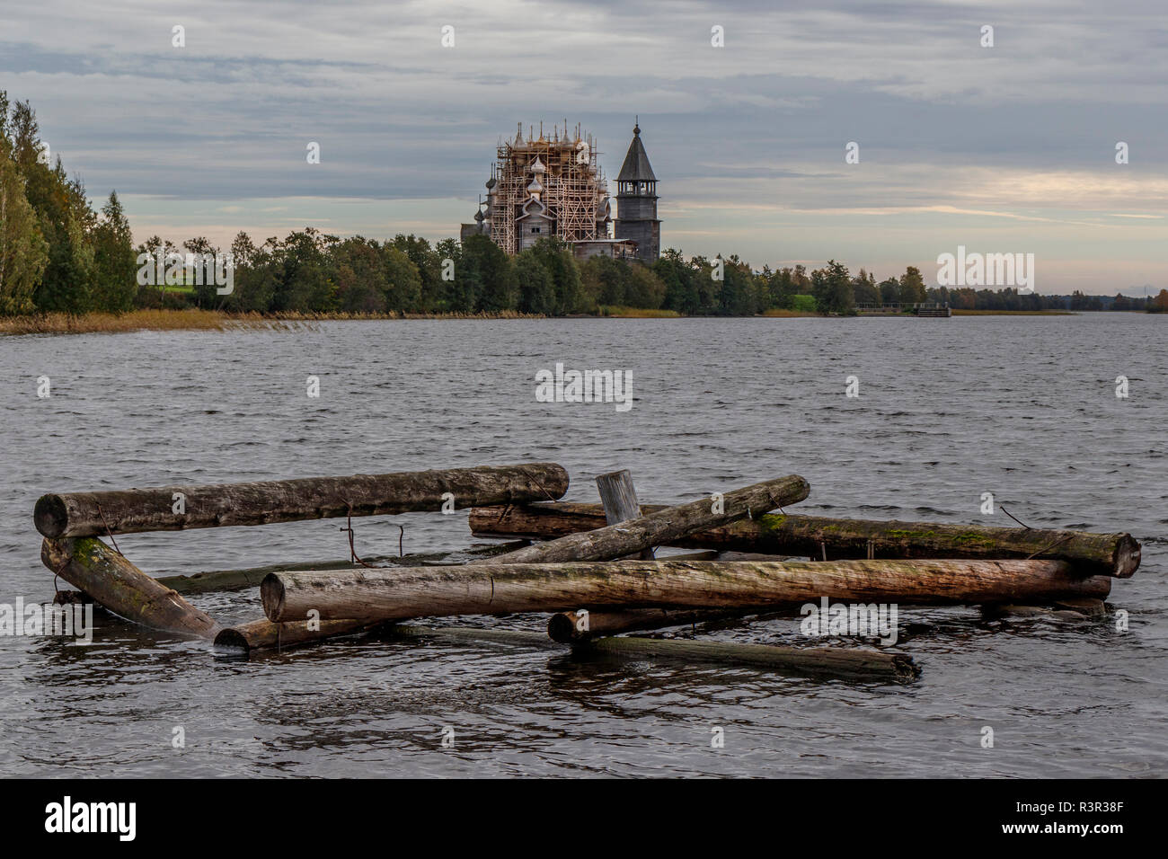 The outdoor museum of Kizhi Island on Lake Onega, Russia. Renovation ...