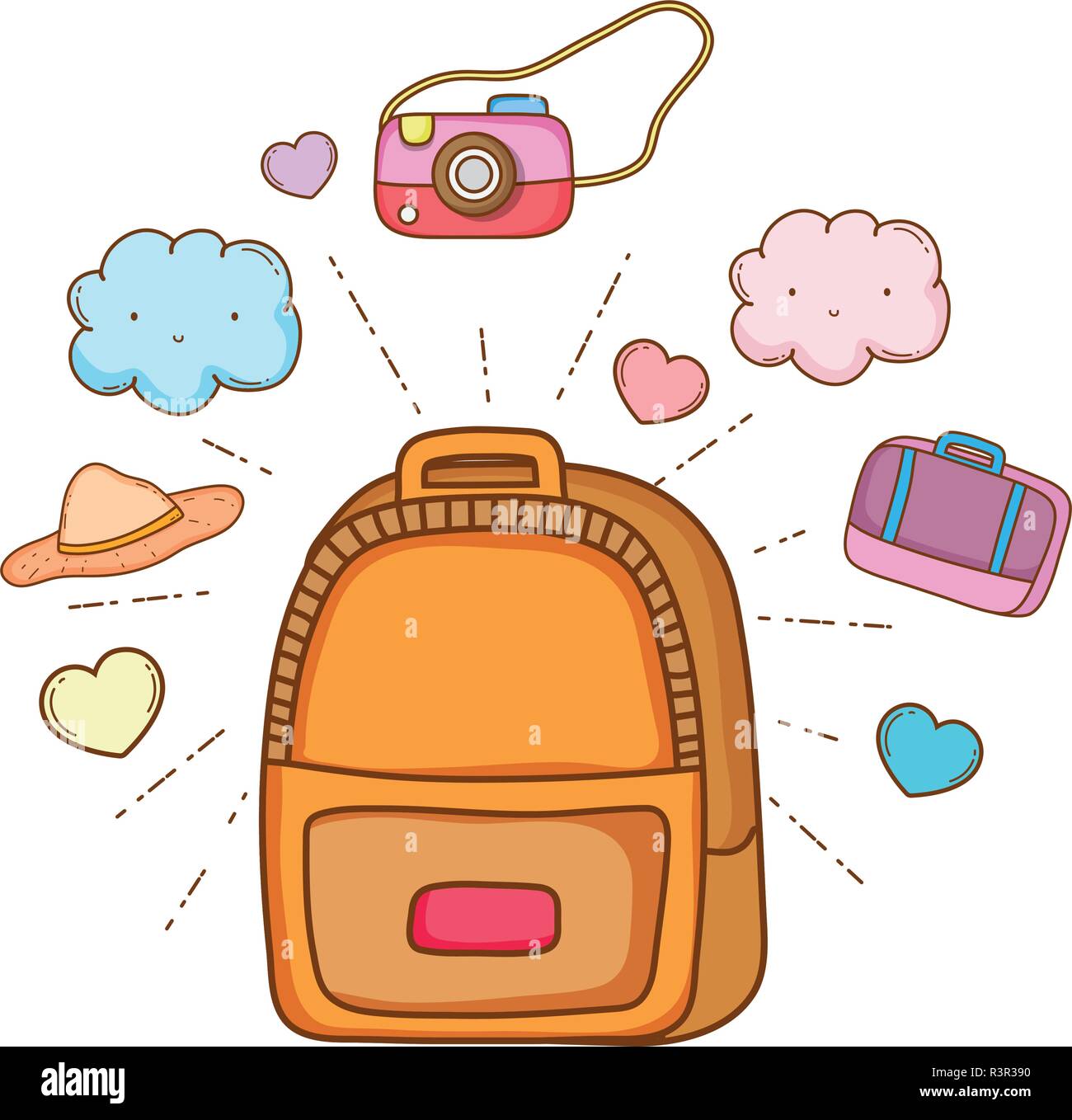 travel elements and item backpacks with hat camera and tickets with ...
