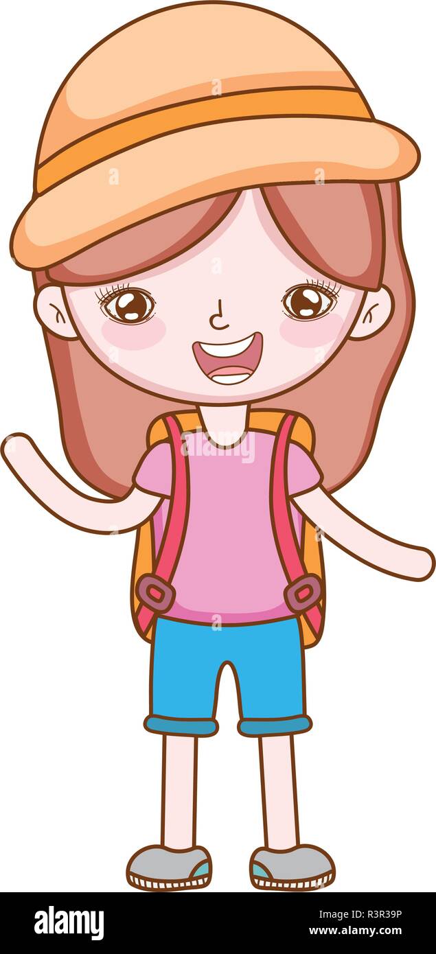 traveler with travel elements girl with hat full body in white ...