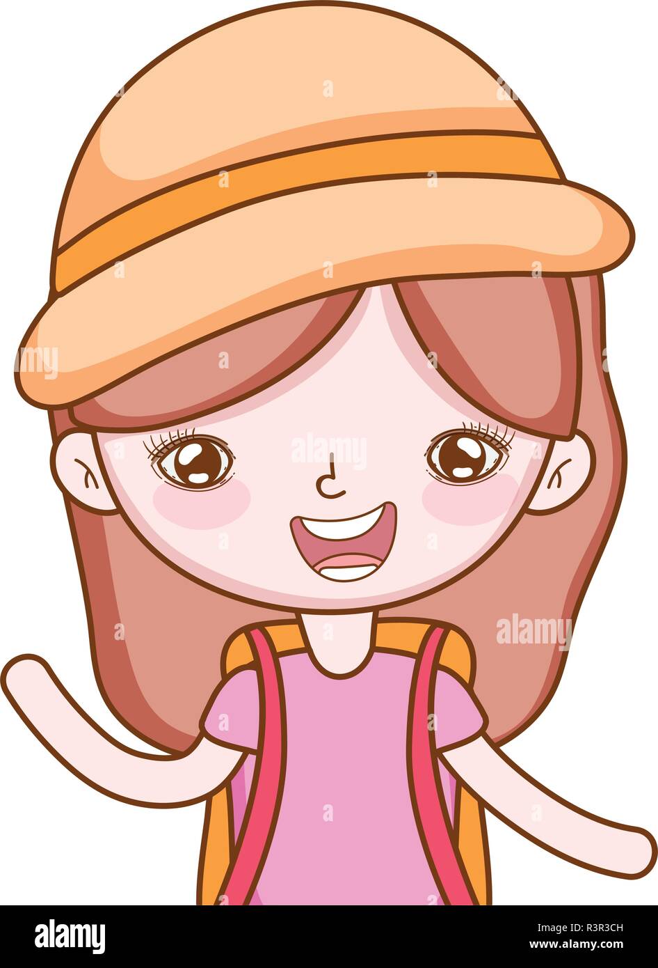 traveler with travel elements girl with hat half body in white ...