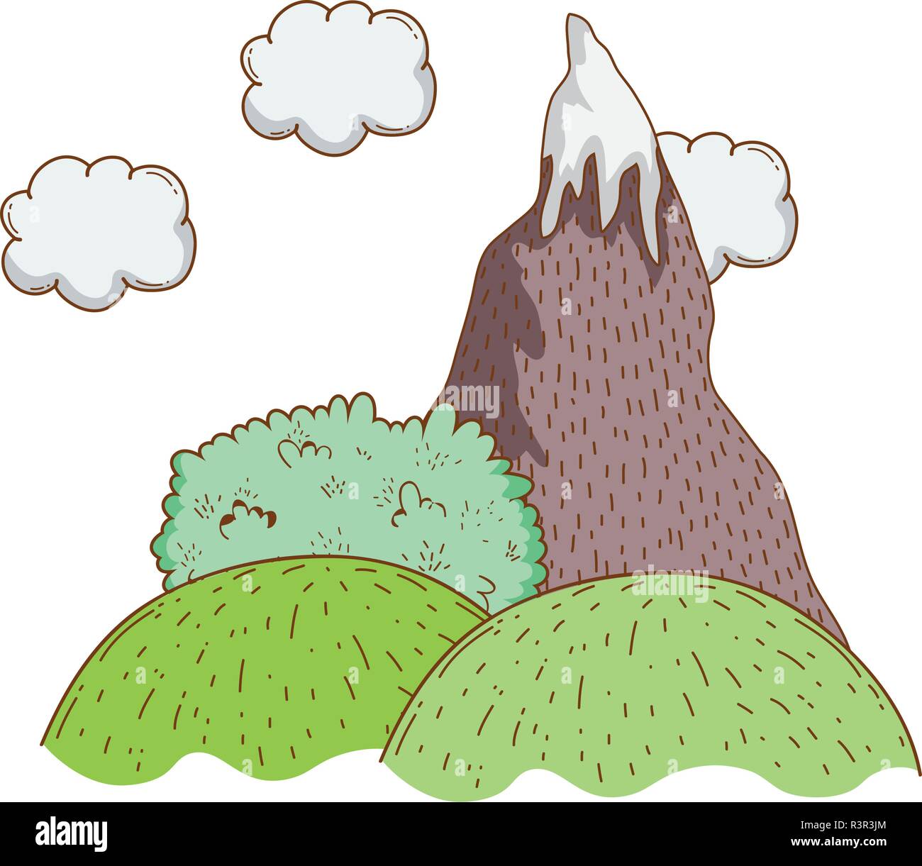 Landscape nature wtih mountain cartoon vector illustration graphic ...