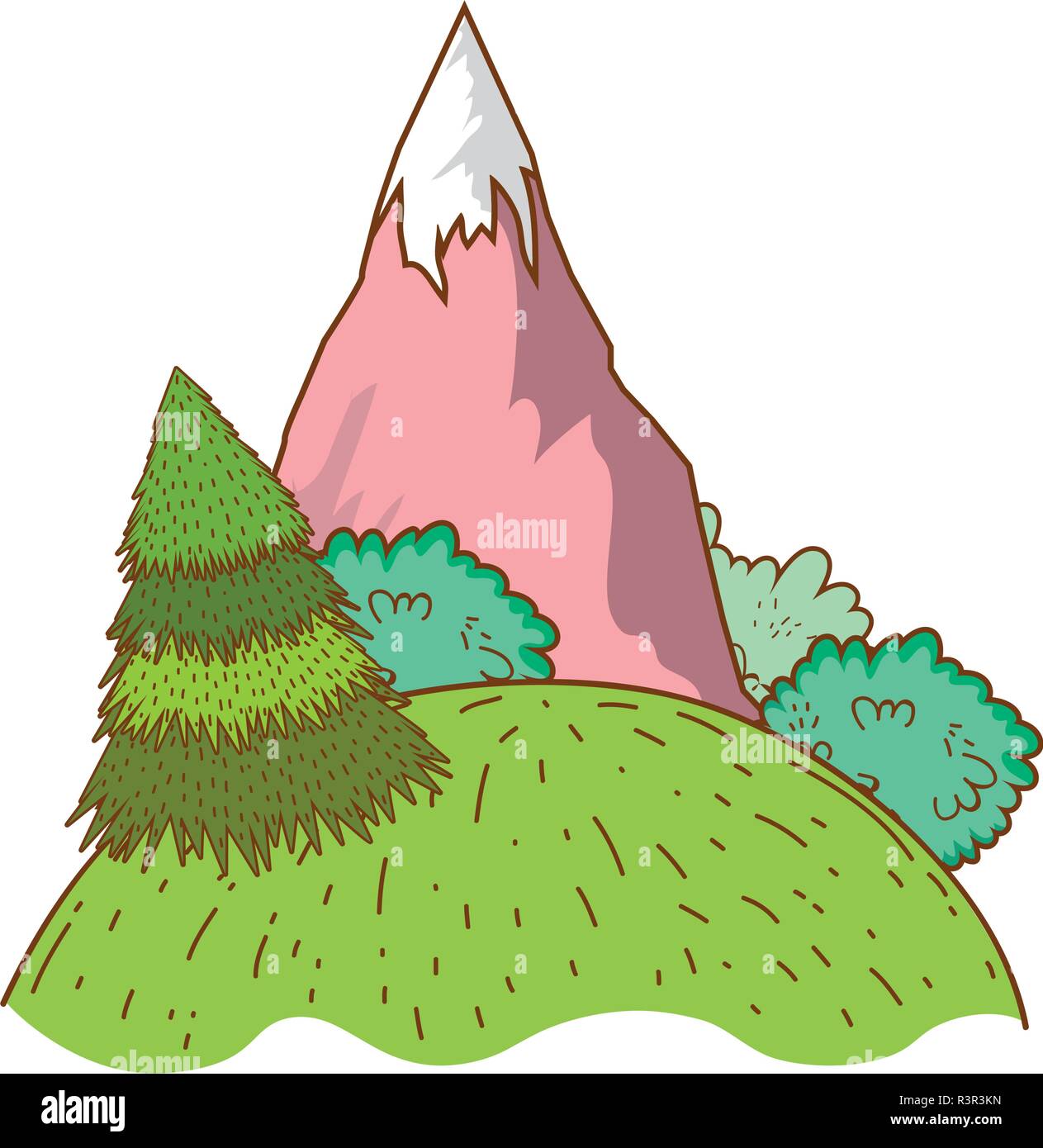 Landscape nature wtih mountain cartoon vector illustration graphic ...