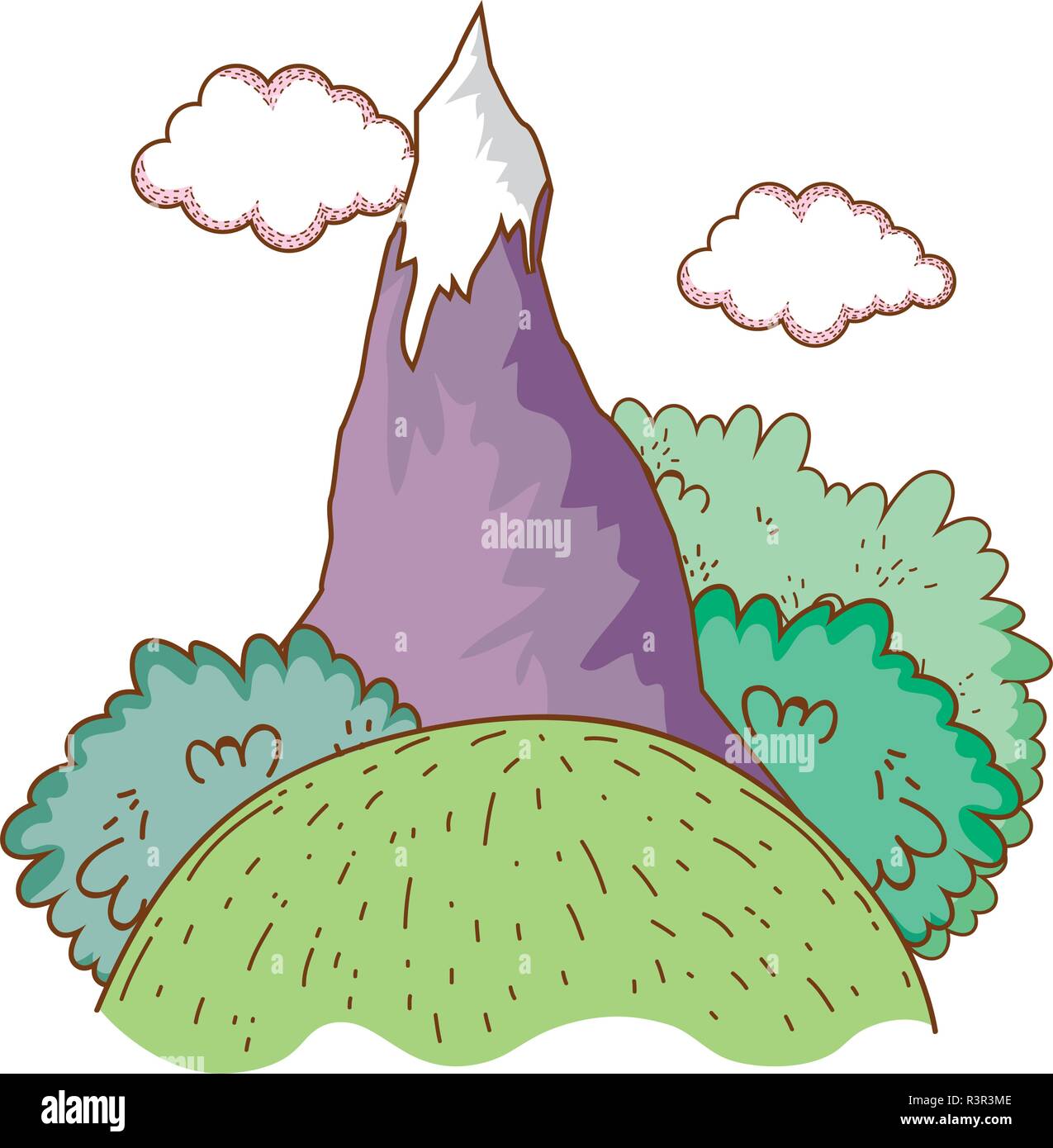 Landscape nature wtih mountain cartoon vector illustration graphic ...