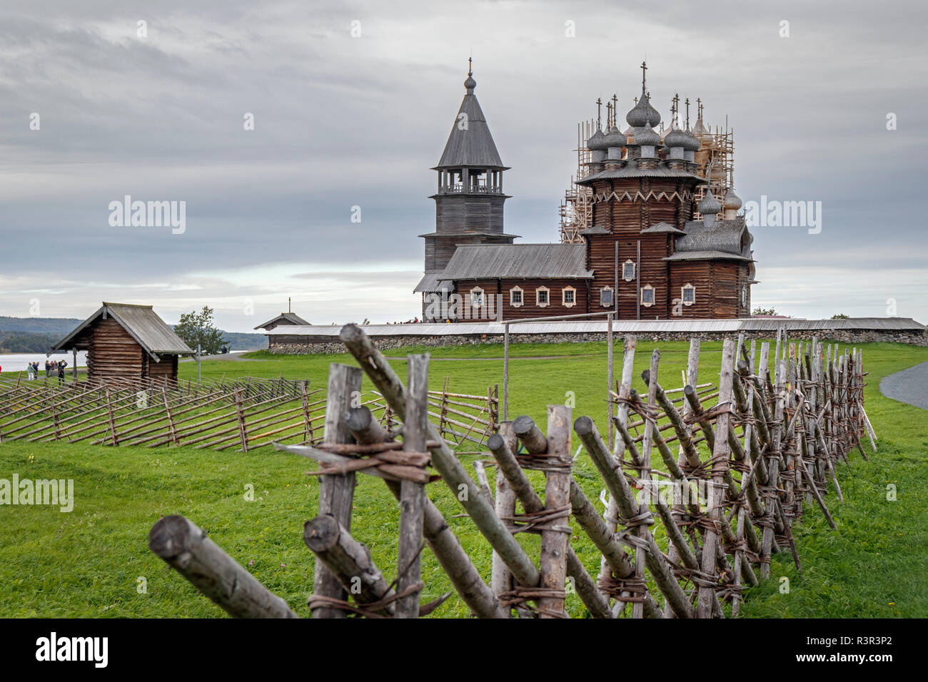 The outdoor museum of Kizhi Island on Lake Onega, Russia. Renovation ...