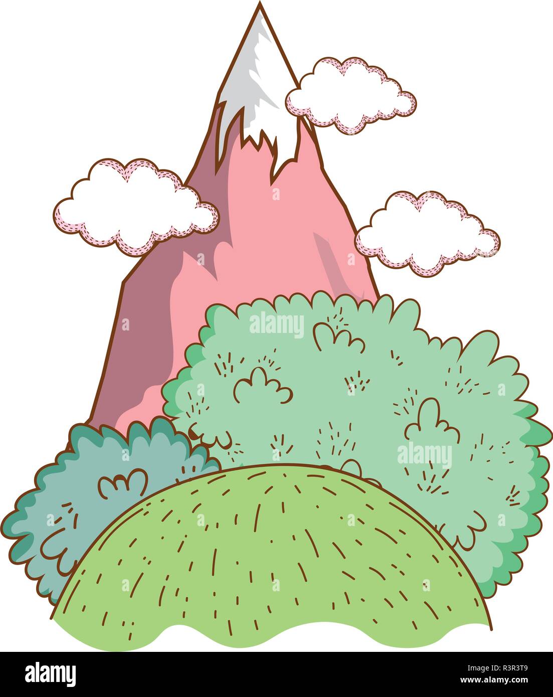 Landscape nature wtih mountain cartoon vector illustration graphic ...