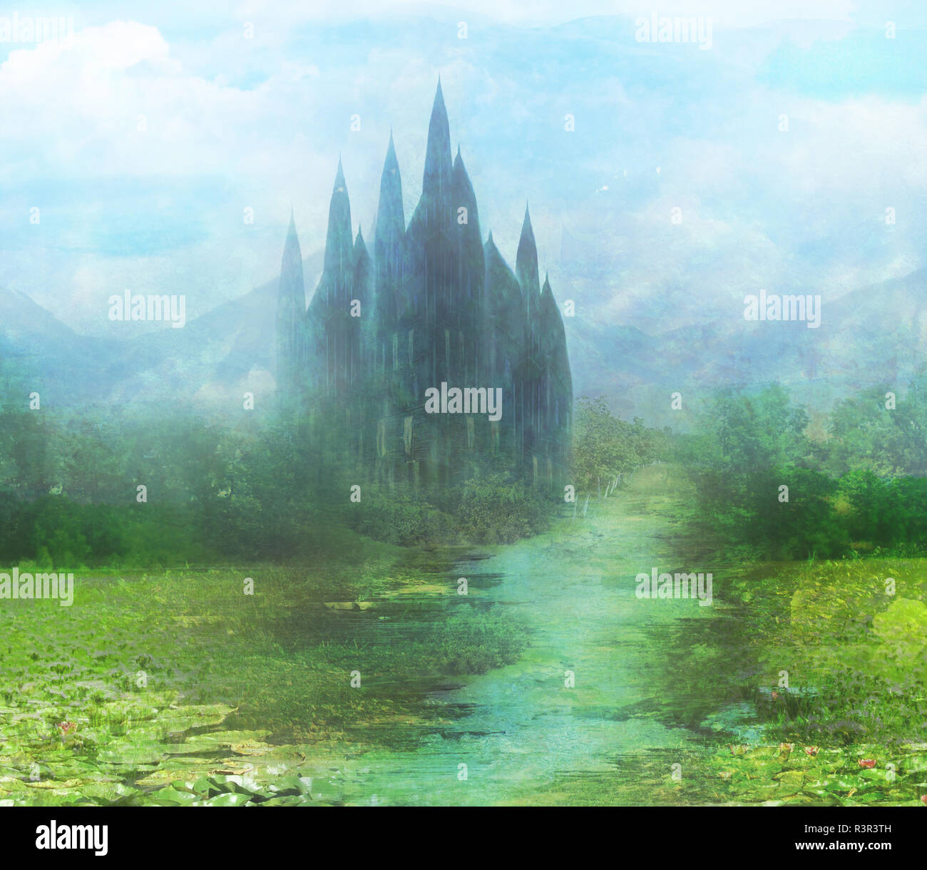 abstract landscape with old castle Stock Photo - Alamy