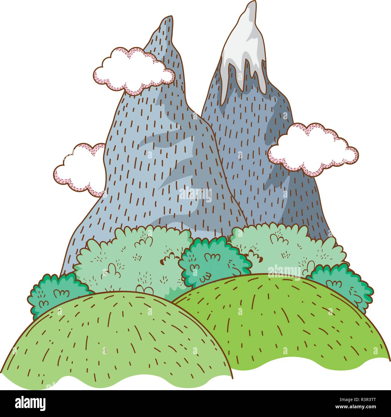 Landscape nature wtih mountain cartoon vector illustration graphic ...