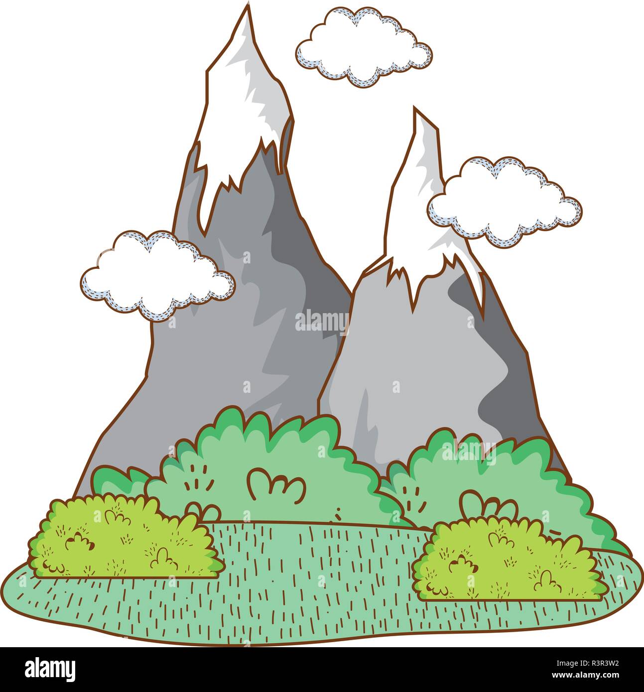 Landscape nature wtih mountain cartoon vector illustration graphic ...