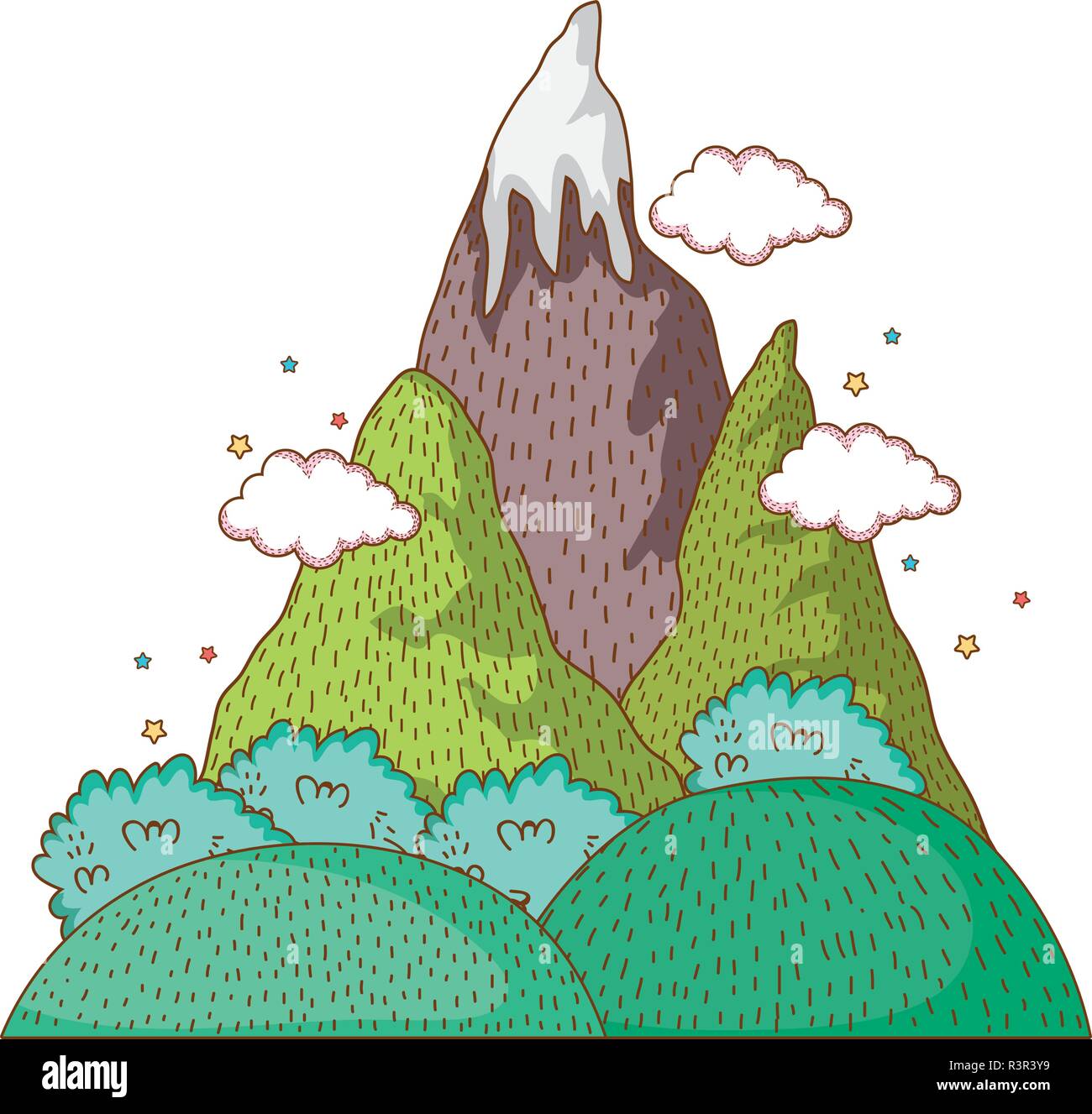 Landscape nature wtih mountain cartoon vector illustration graphic ...