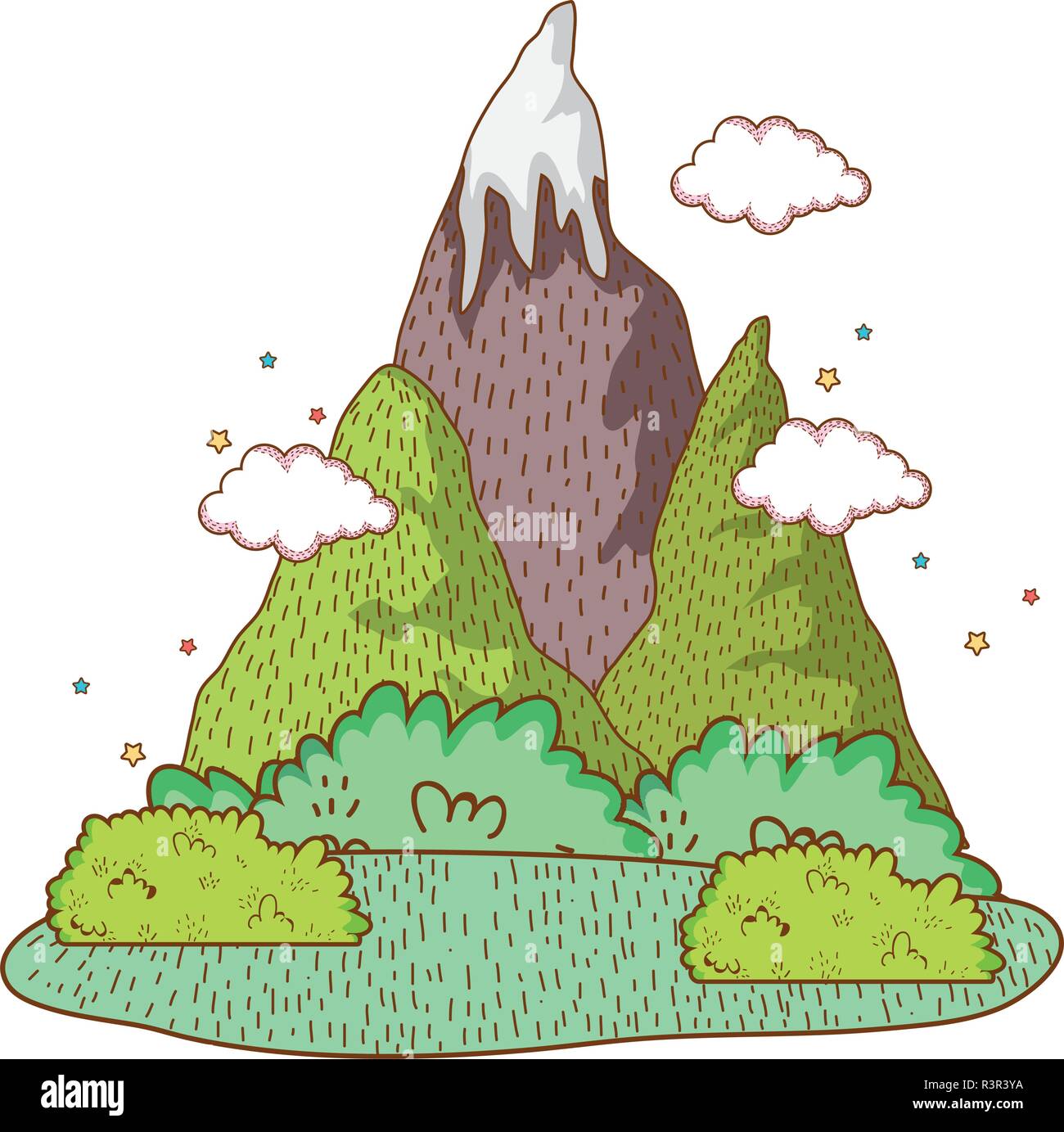 Landscape nature wtih mountain cartoon vector illustration graphic ...