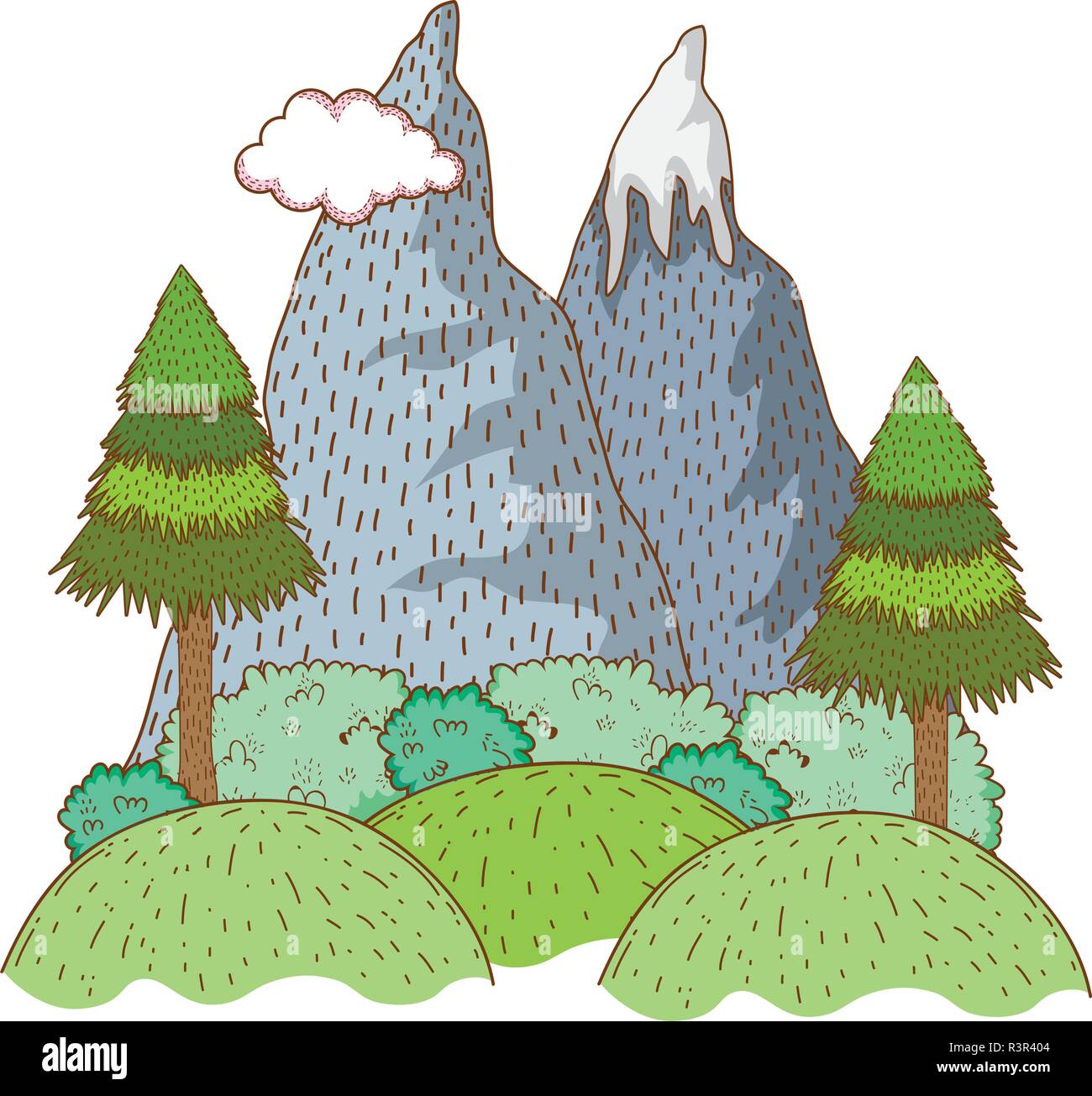 Landscape nature wtih mountain cartoon vector illustration graphic ...