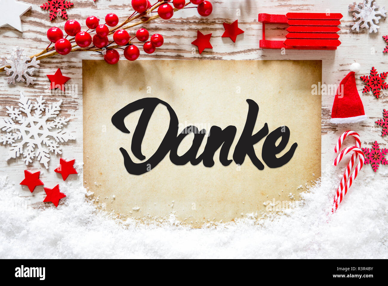 Bright Paper With German Calligraphy Danke Means Thank You. Christmas ...