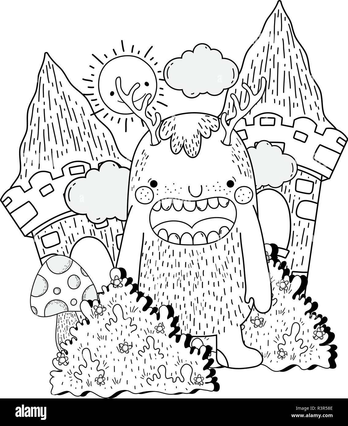 fairytale monster in the castle vector illustration design Stock Vector ...
