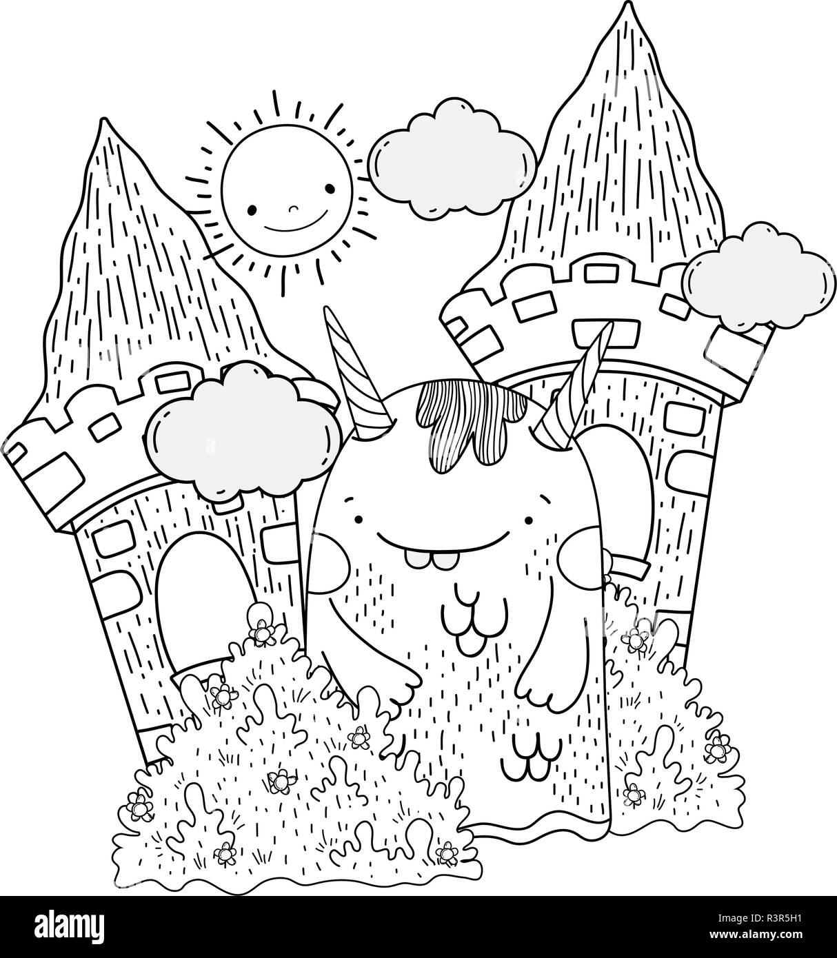 fairytale monster in the castle vector illustration design Stock Vector ...