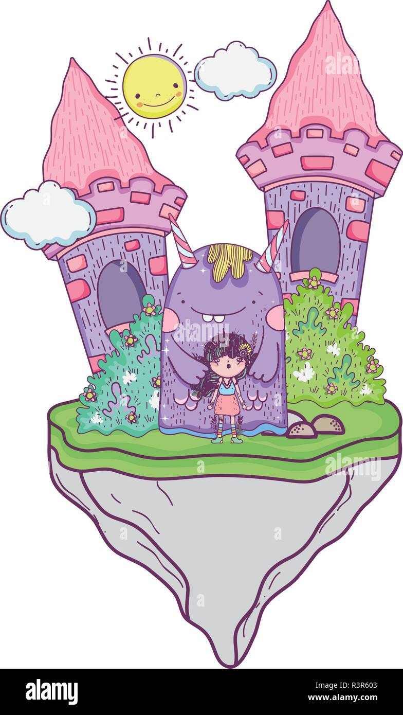 little fairy with monster in the castle vector illustration design ...