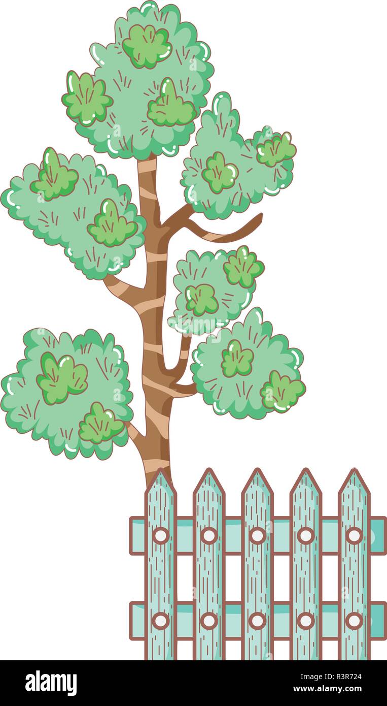 tree plant with fence vector illustration design Stock Vector Image ...
