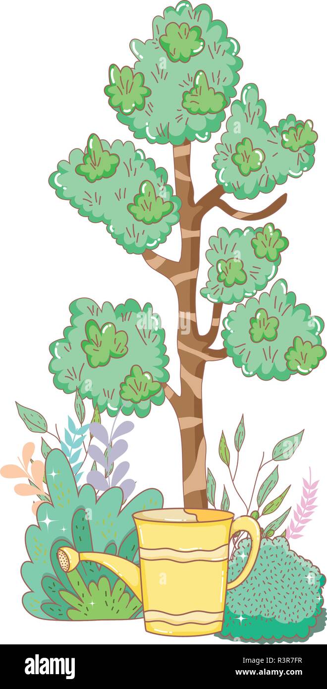 tree plant with garden and sprinkler vector illustration design Stock ...