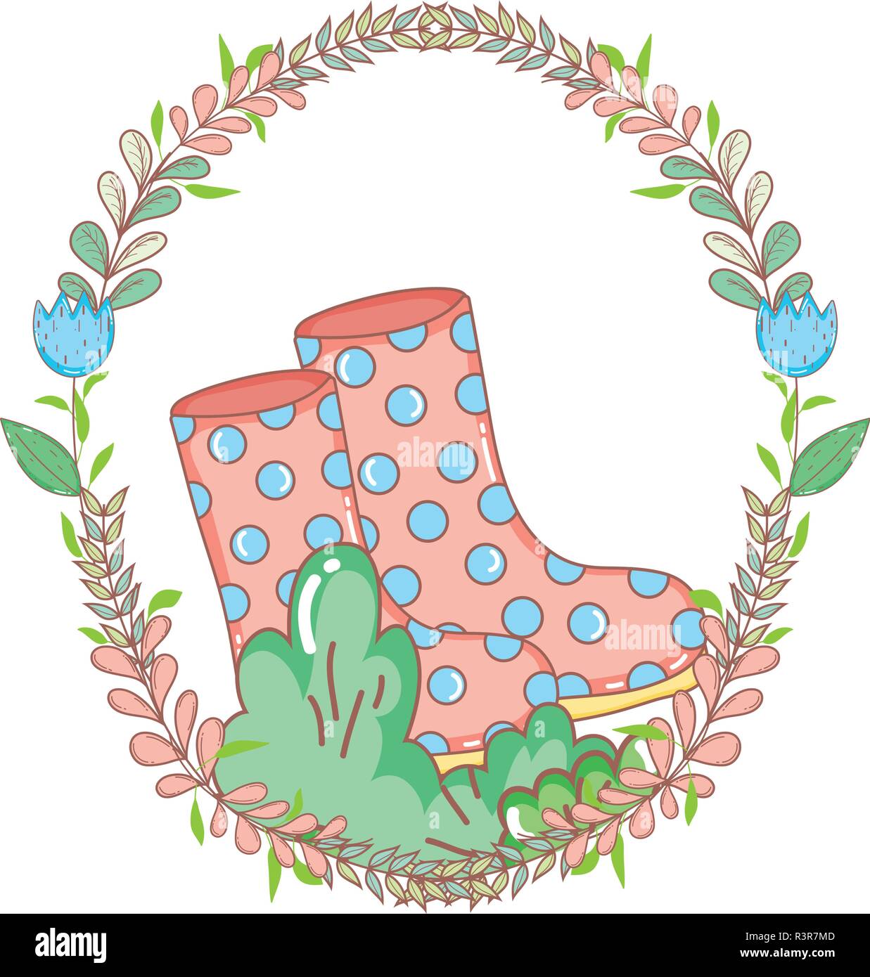 gardener boots rubber with wreath vector illustration design Stock ...