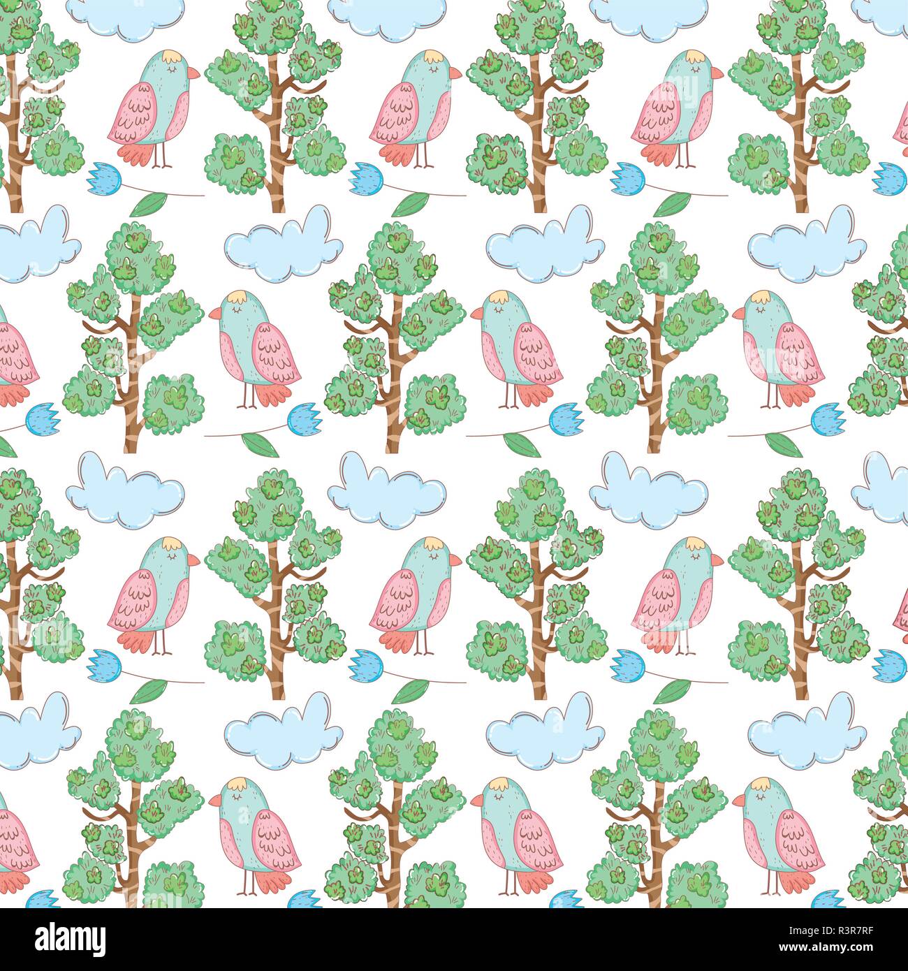 beautiful bird with trees pattern vector illustration design Stock ...