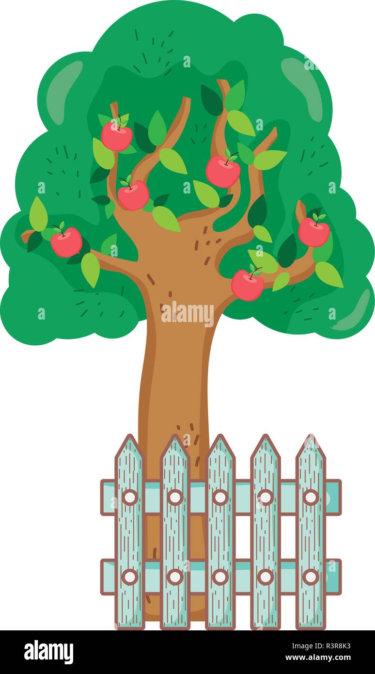tree plant with fence vector illustration design Stock Vector Image ...