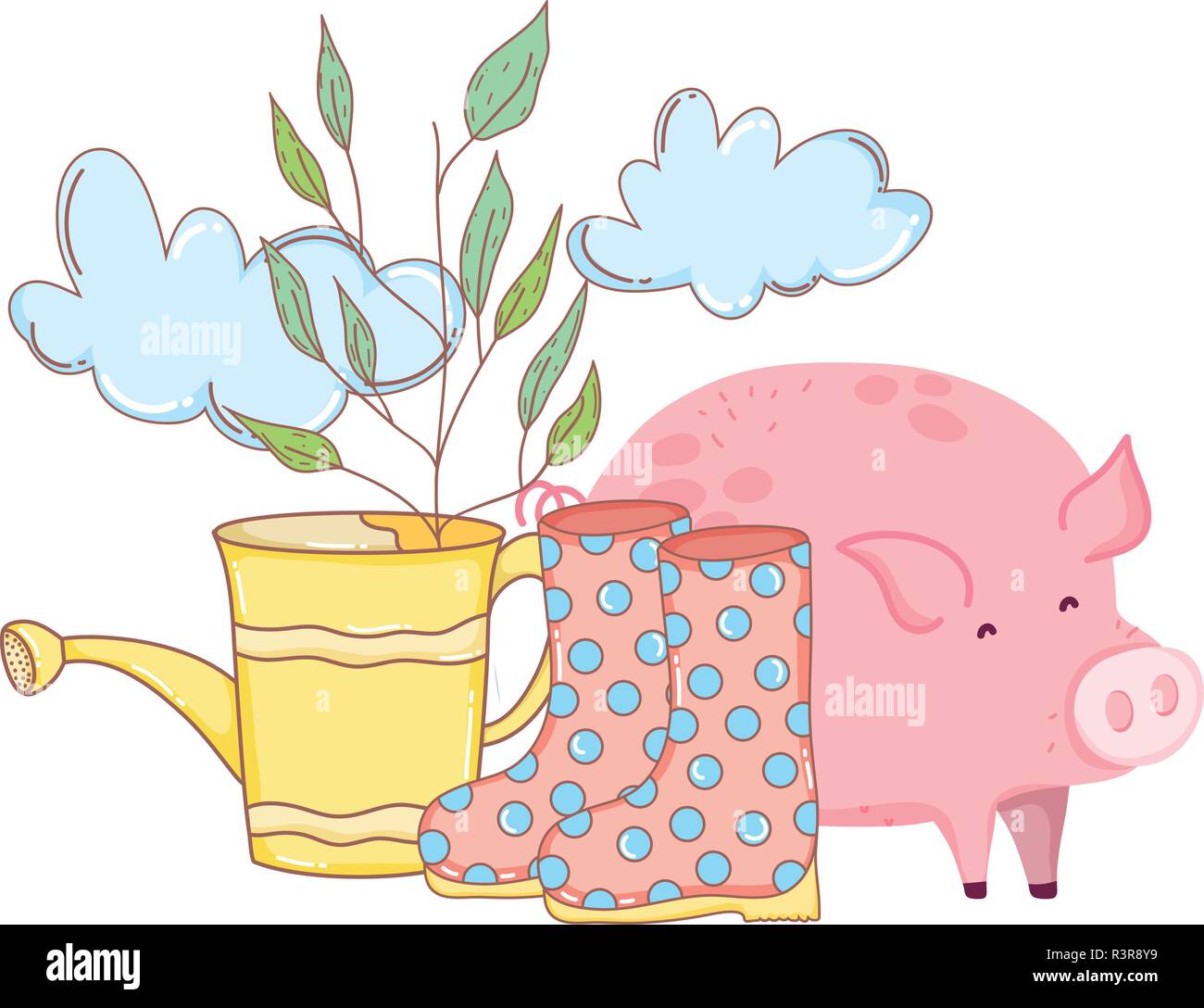 pig animal farm with sprinkler and boots vector illustration design ...