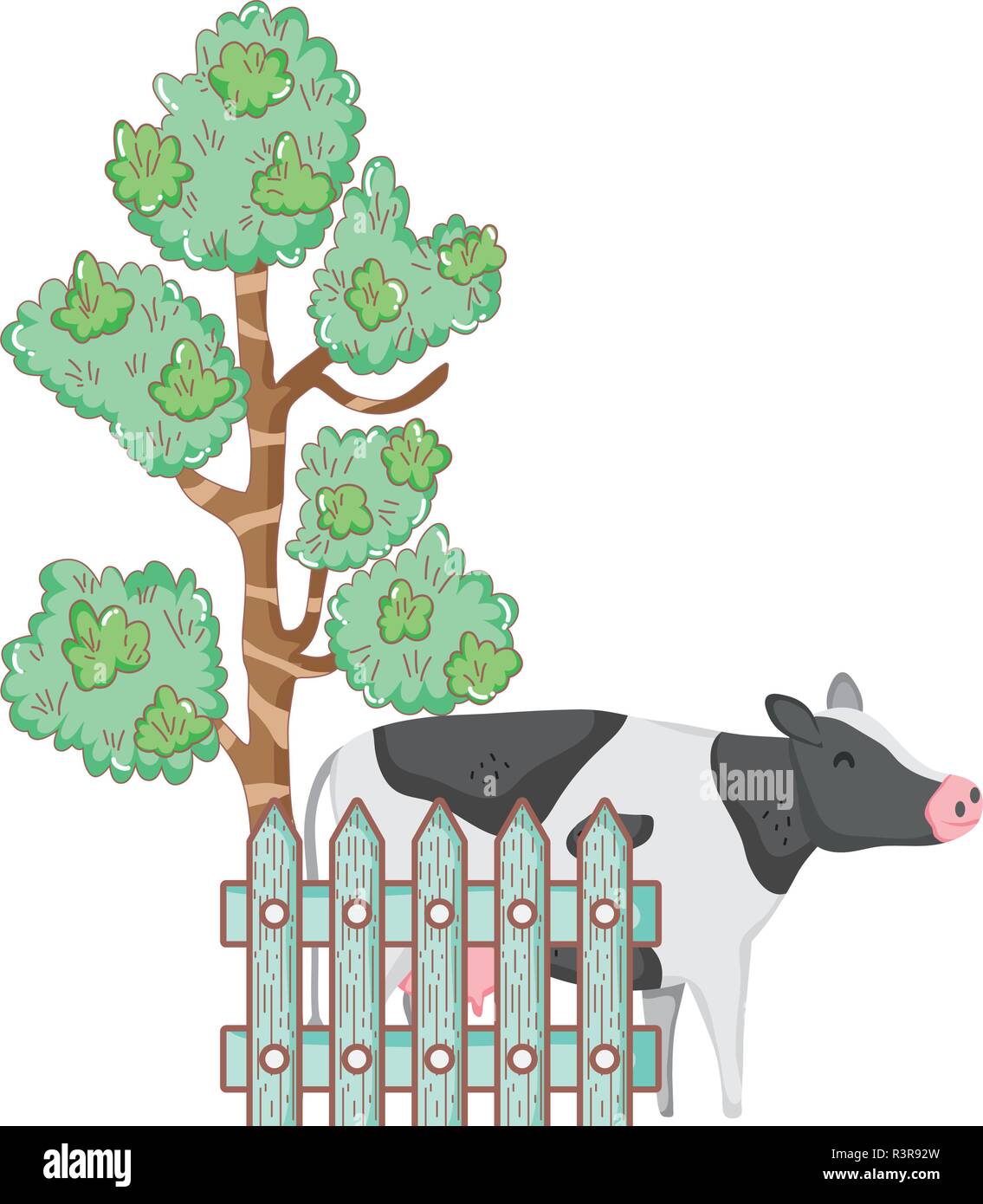 cow farm with tree and fence vector illustration design Stock Vector ...