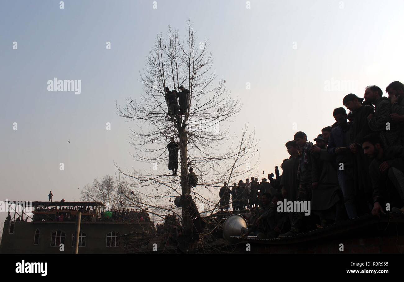 Anantnag, India. 23rd Nov, 2018. Thousands attend the funeral prayers ...