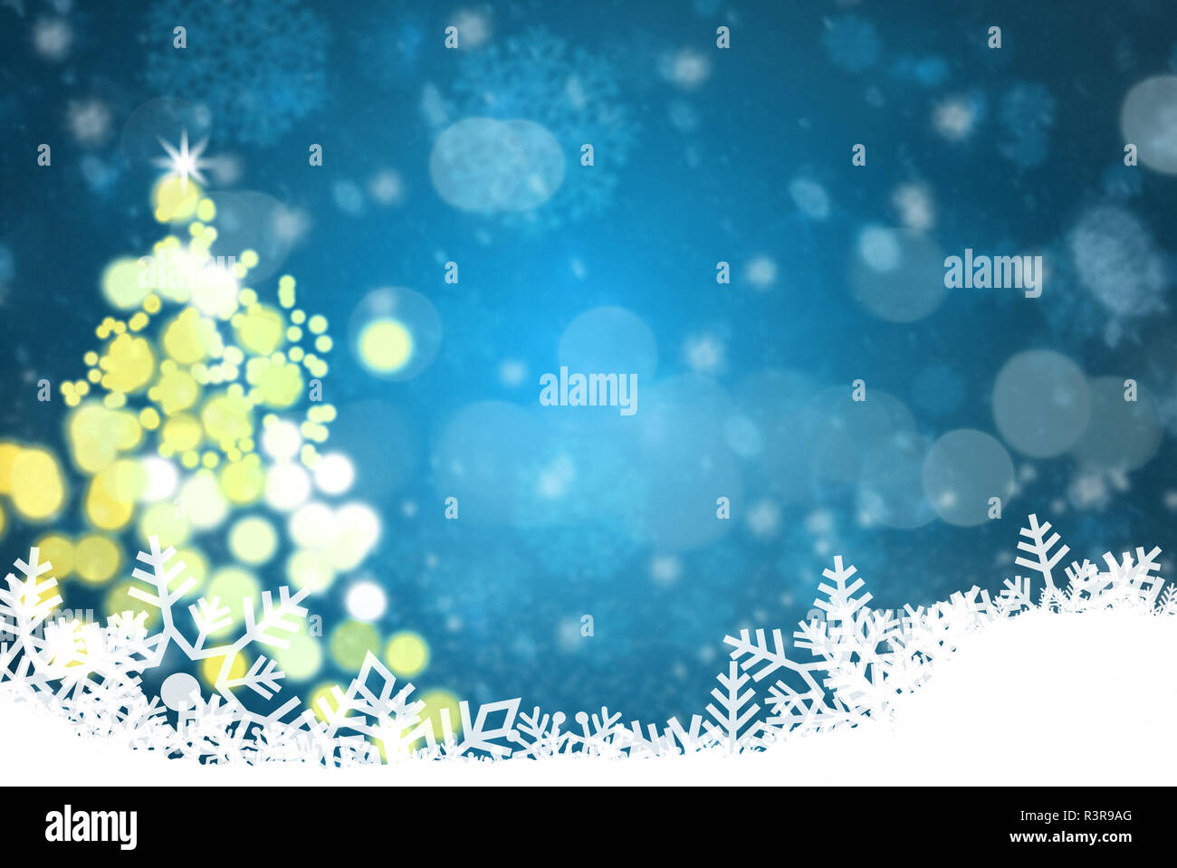 Christmas Background With Snowflakes and tree with lights Stock Photo ...