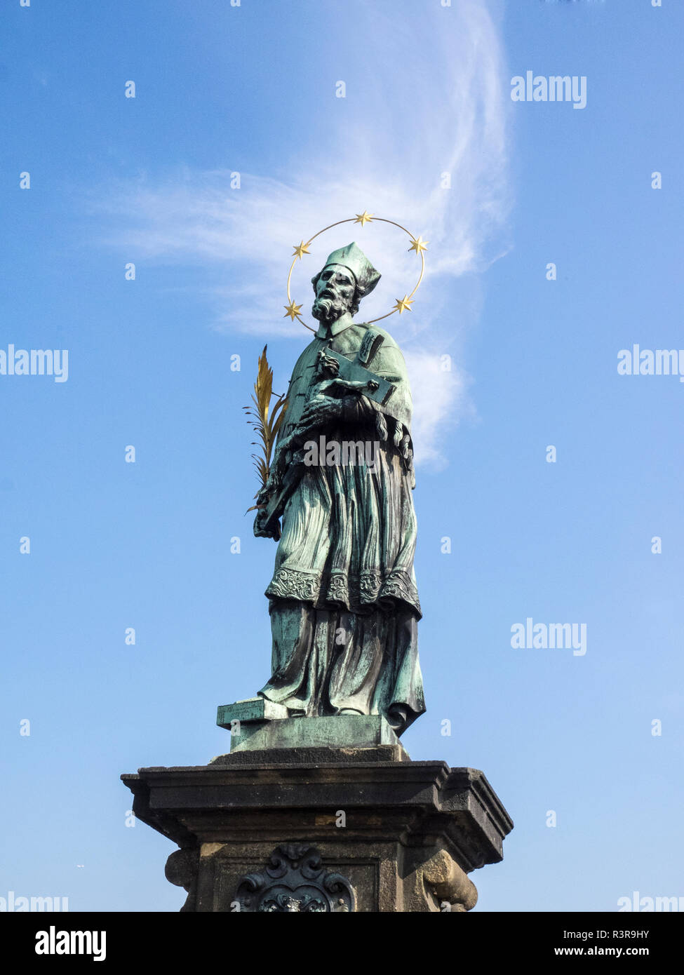 Czech Republic, Prague. Statue of John of Nepomuk on the Charles Bridge ...