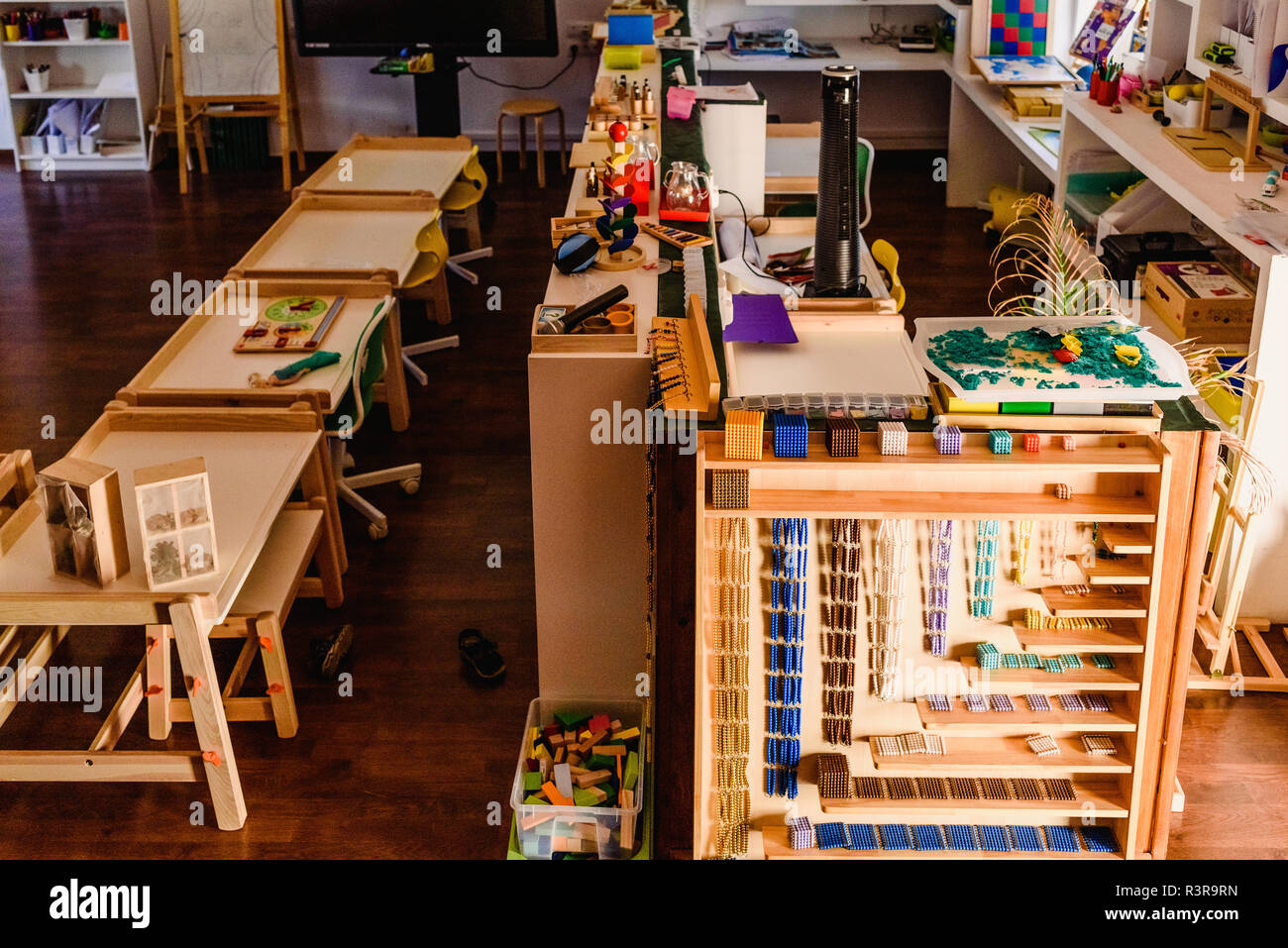 Geometry and mathematics materials in a Montessori classroom Stock ...