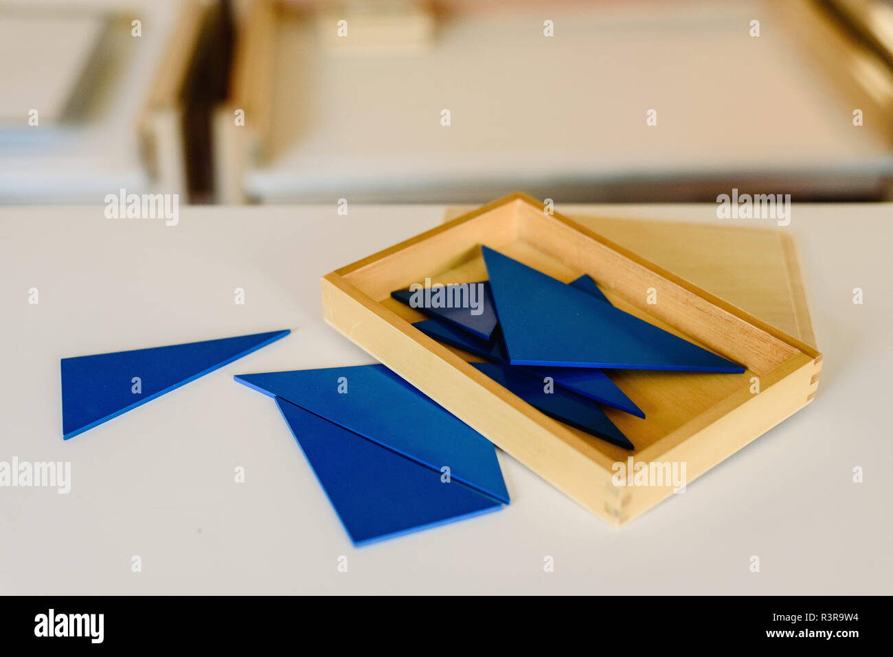 Geometry and mathematics materials in a Montessori classroom Stock ...