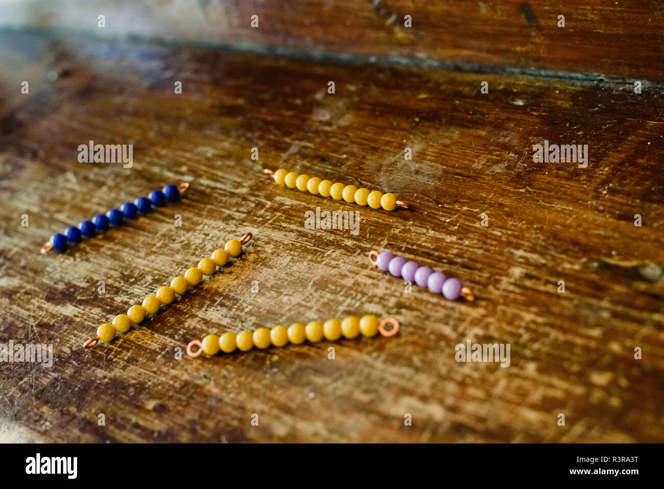Beams to learn to count in a montessori classroom on aged wood Stock ...