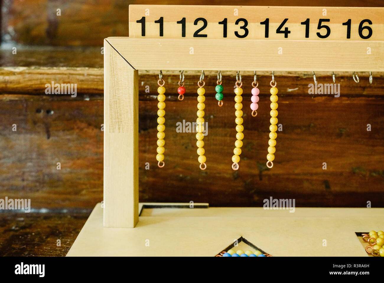 Hanger for color bead stairs, counting in a montessori classroom Stock ...