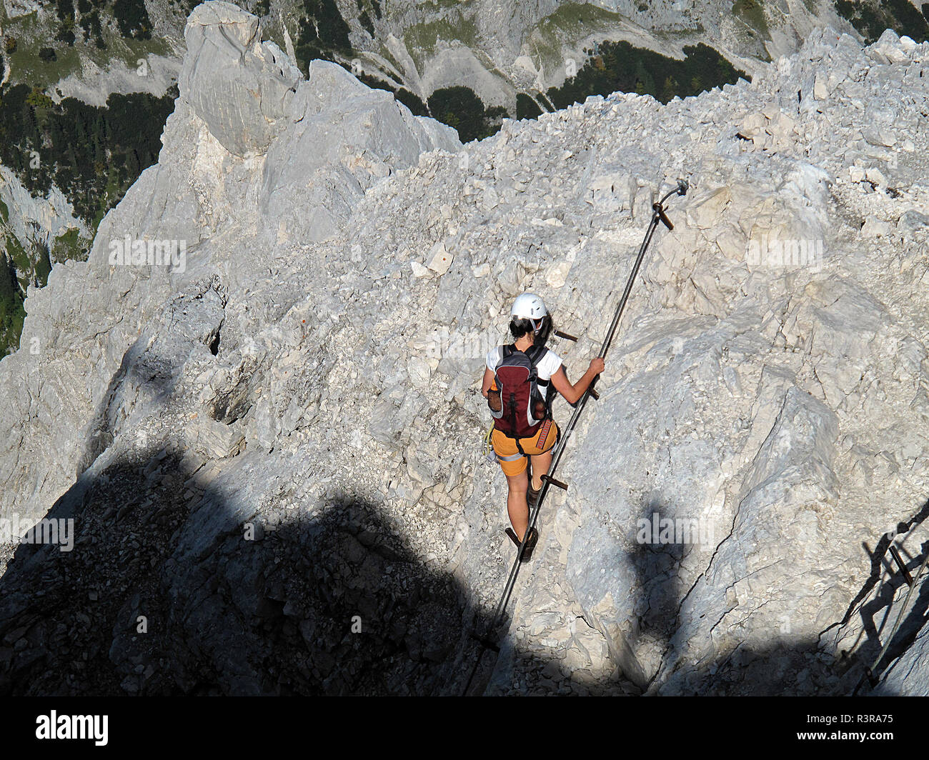Mountaineers climbing Mount Alpspitze south ridge route in Bavaria ...